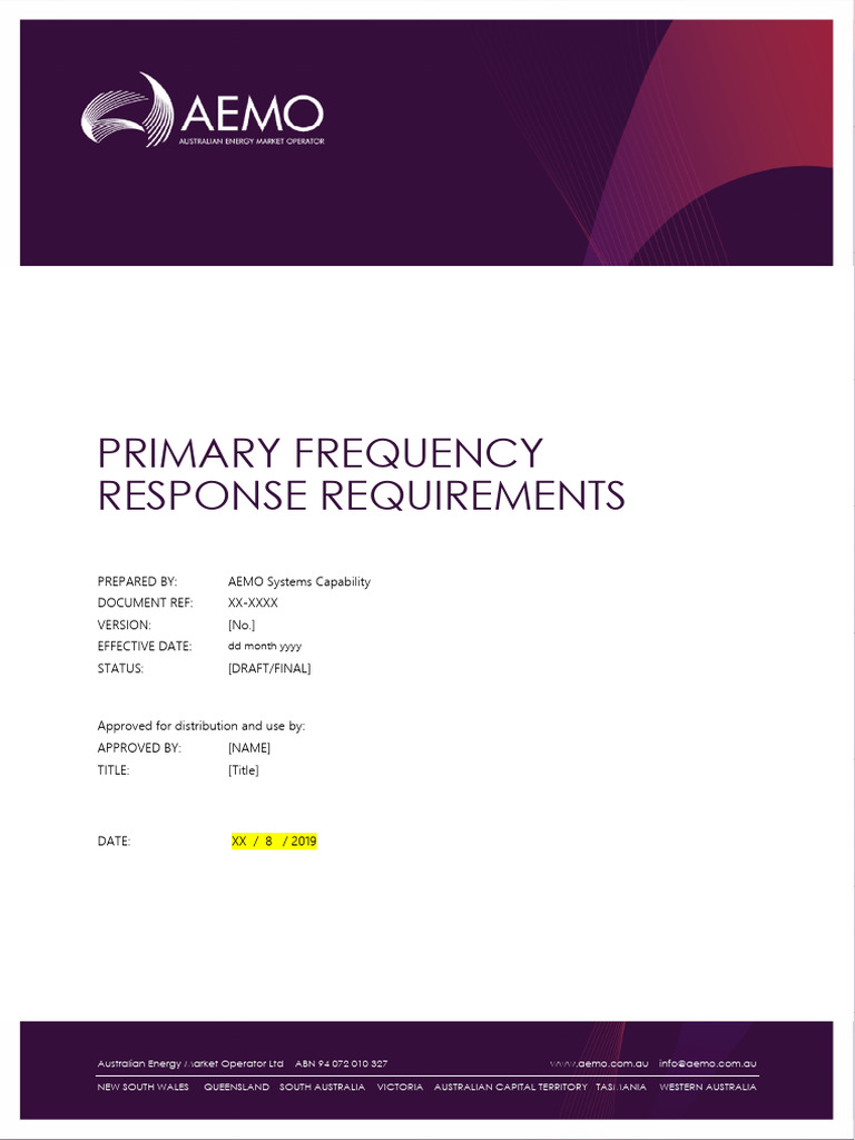 AEMO - Primary Frequency Response Requirements V1.1 - Clean | PDF | Signature | Expense
