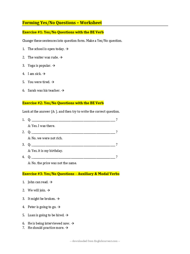 2. Yes-No-questions-worksheet-esl | PDF | Verb | Semantic Units