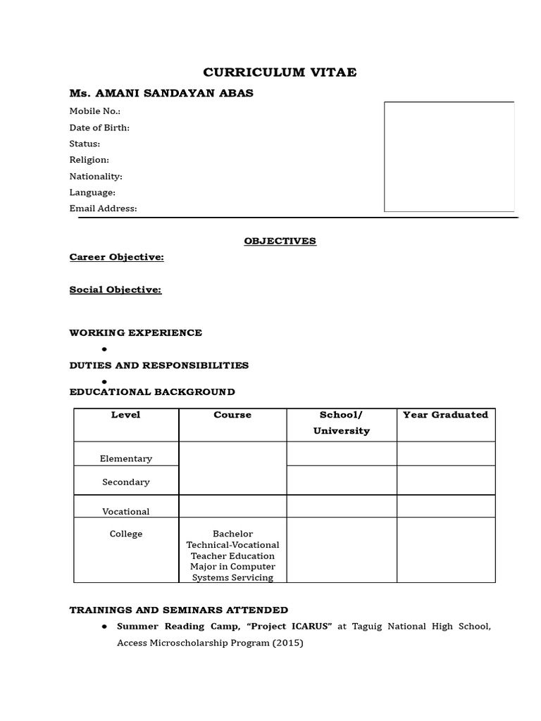 Curriculum Vitae Format | PDF