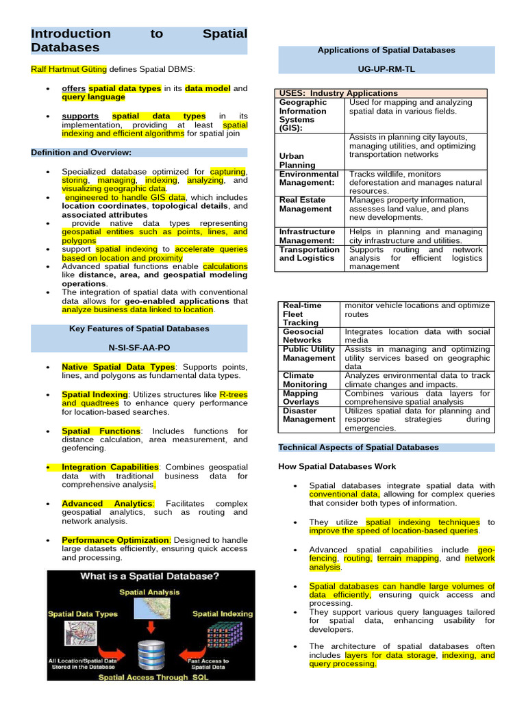 Introduction To Spatial Databases | PDF | Geographic Information System | Databases