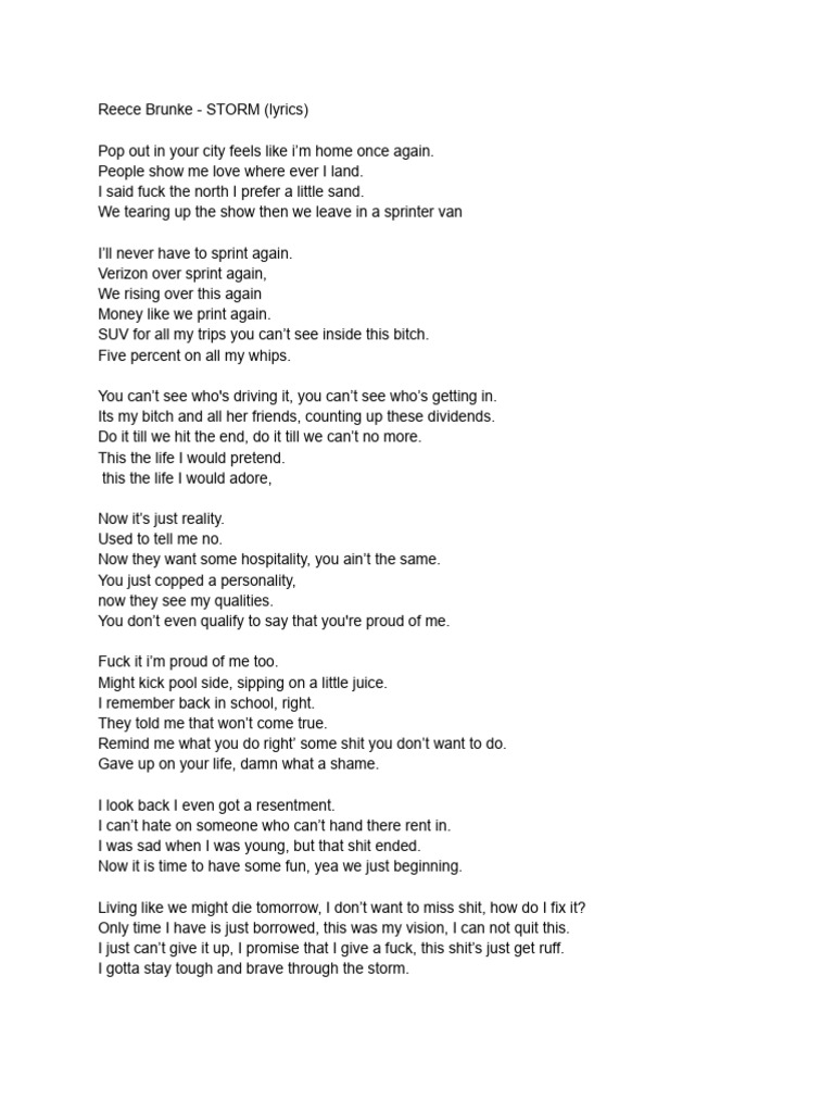 Reece Brunke - STORM (Lyrics) | PDF