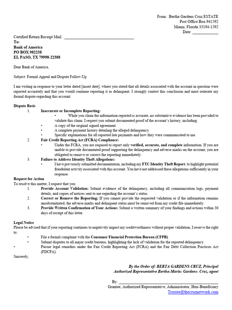 Credit Dispute Appeal Letter | PDF | Credit Bureau | Credit History