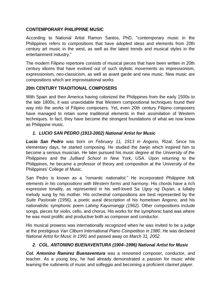 Contemporary Philippine Music Overview | PDF | Classical Music ...