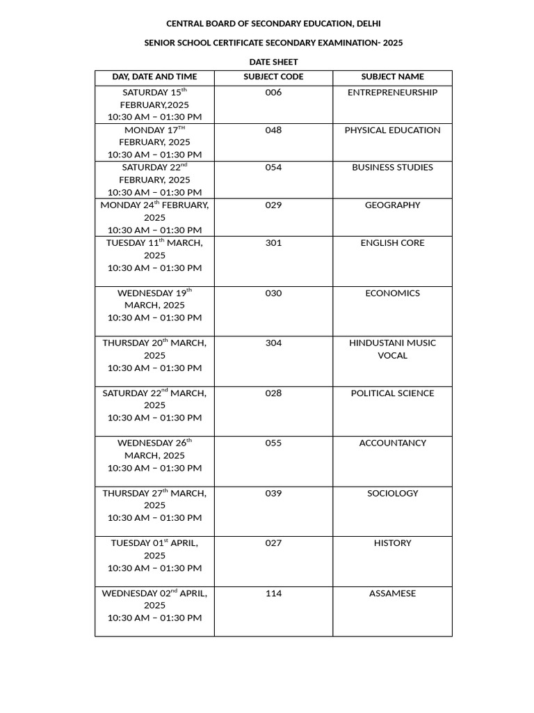Cbse Xii Routine | PDF