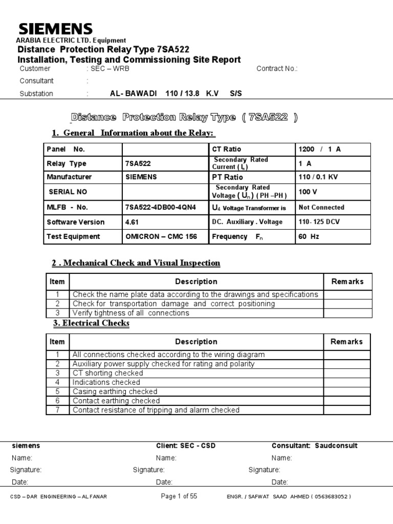 How To Test Distance Relay 7SA522 | PDF | Electrical Substation | Relay