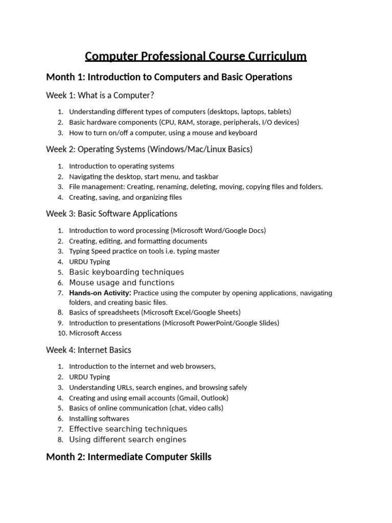 Computer Course Curriculum | PDF | Computer File | Computing
