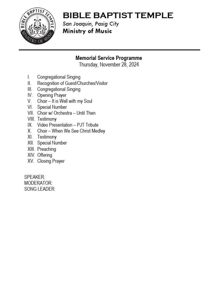 Memorial Service Programme Details | PDF