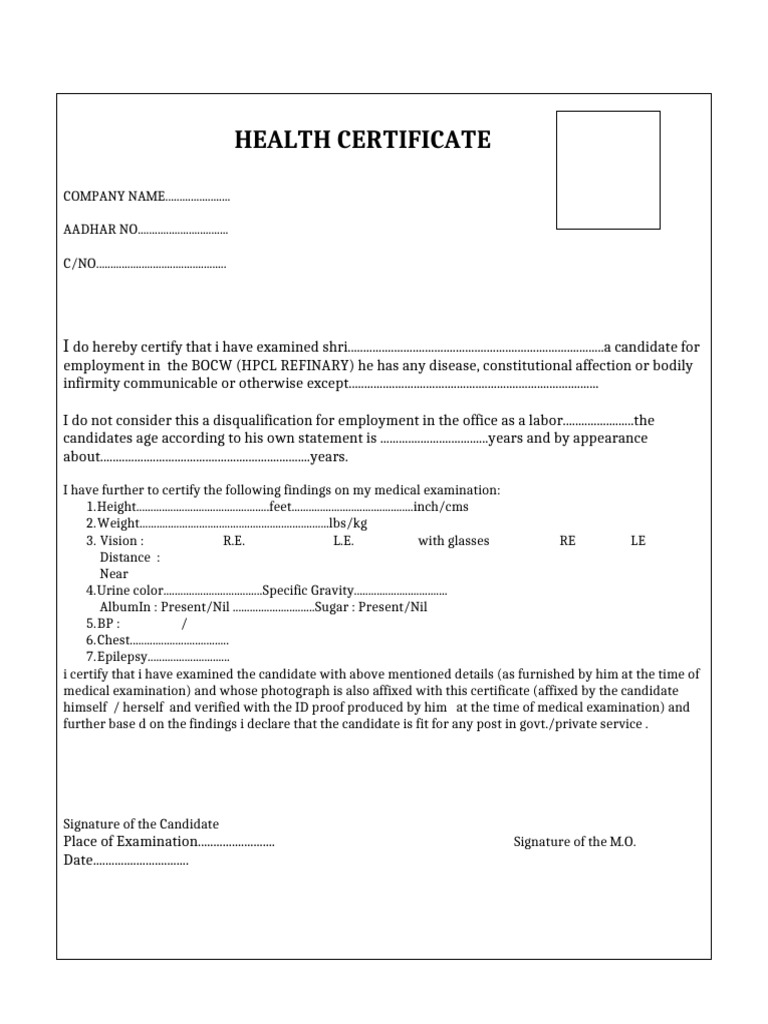 Health Certificate | PDF