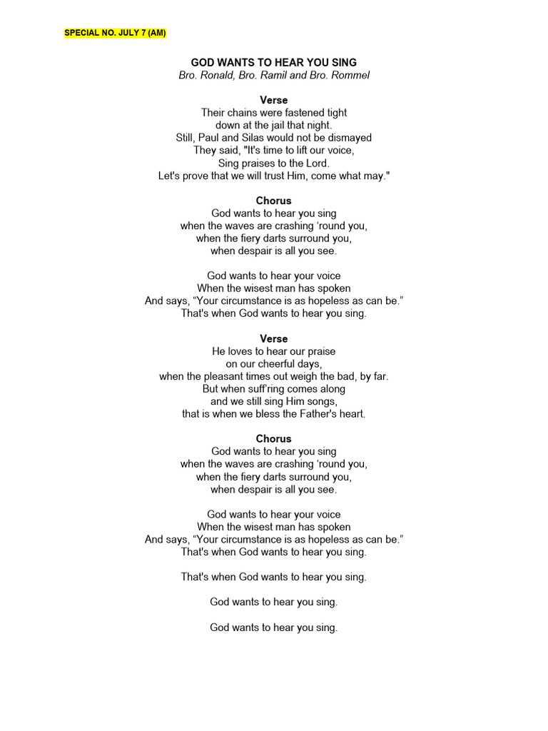 God Wants To Hear You Sing - 3R Lyrics | PDF