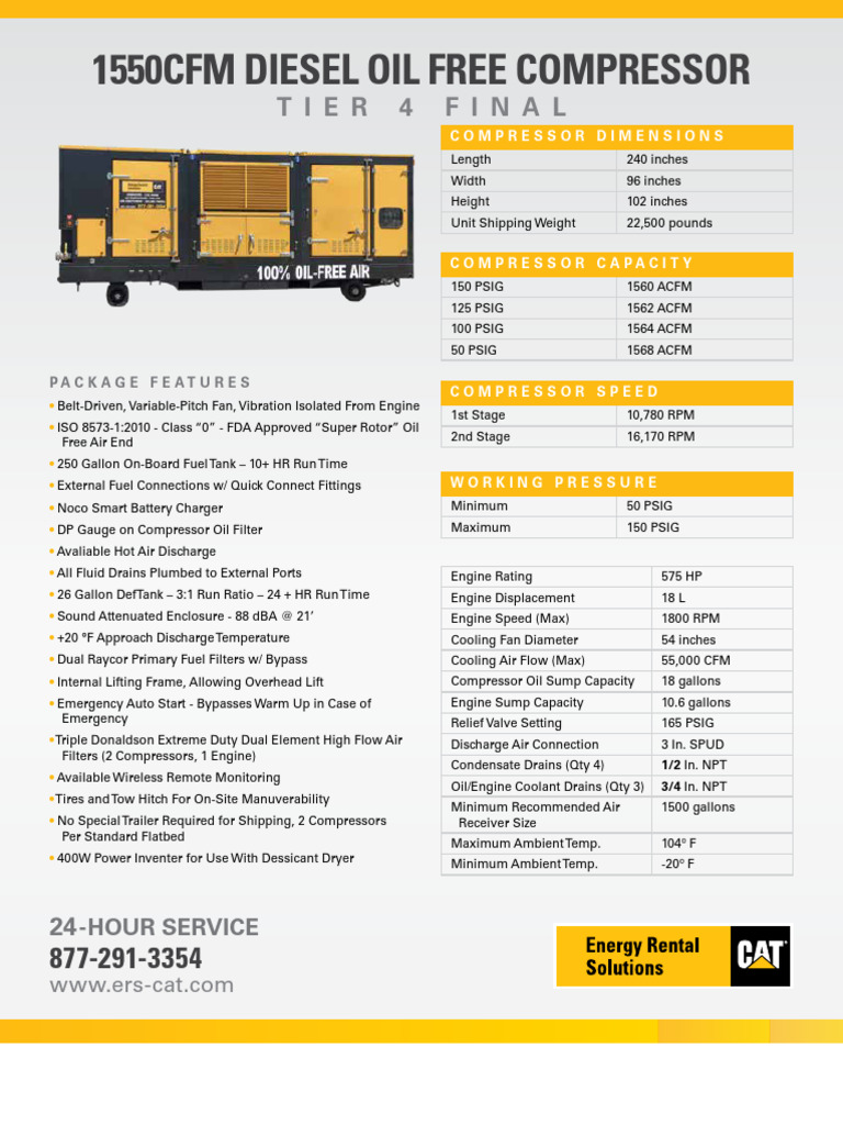 1550 CFM Diesel Air Compressor Specs | PDF | Engines | Mechanical ...