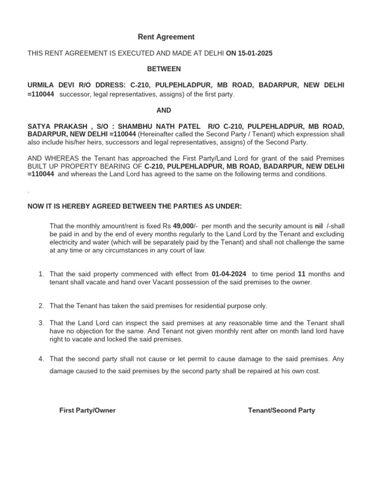 Dilip Kumar Ram Rent Agreement Format New - Docx3. | PDF | Leasehold Estate | Landlord