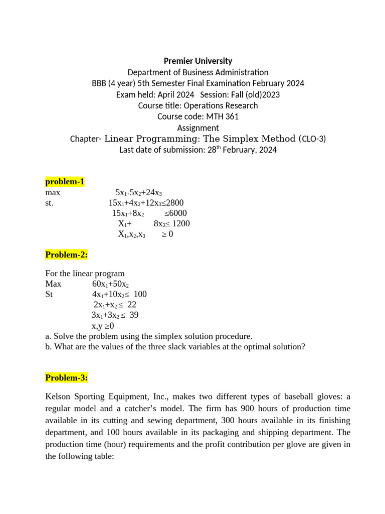 Assignment | PDF | Linear Programming | Computational Science