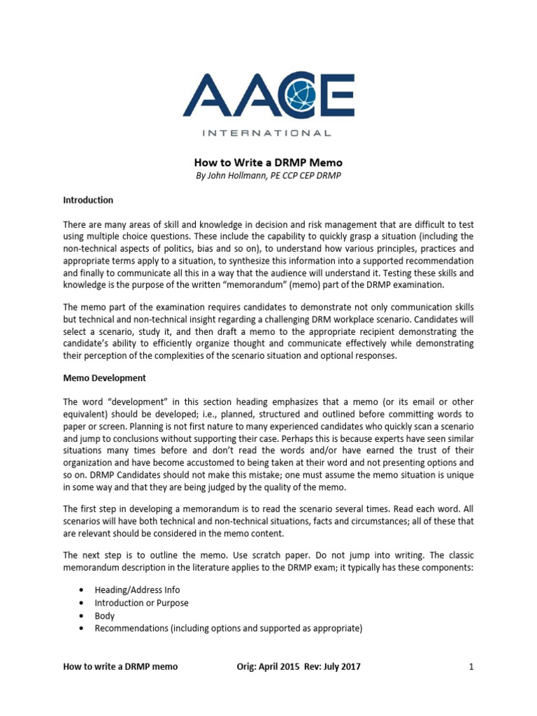 how_to_write_drmp_memo | PDF | Memorandum | Risk