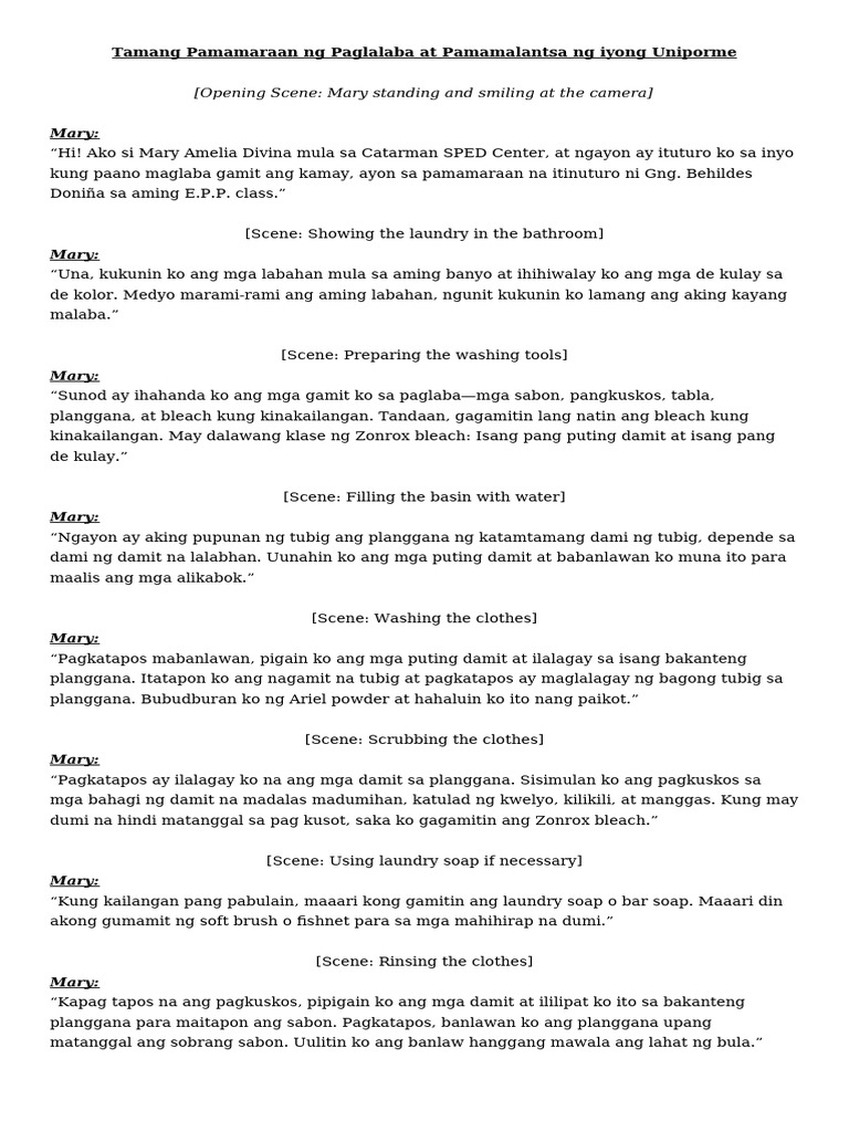 Laundry And Ironing Script | PDF