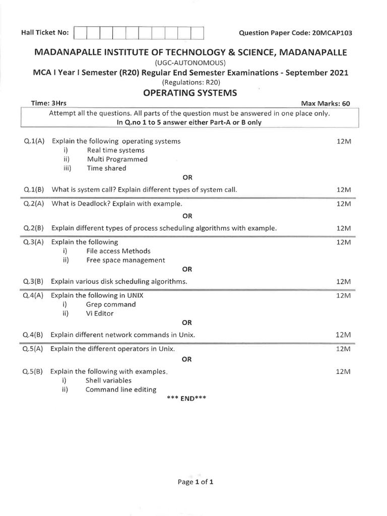 MCA I Year I Semester (R20) Regular End Semester Examinations September ...