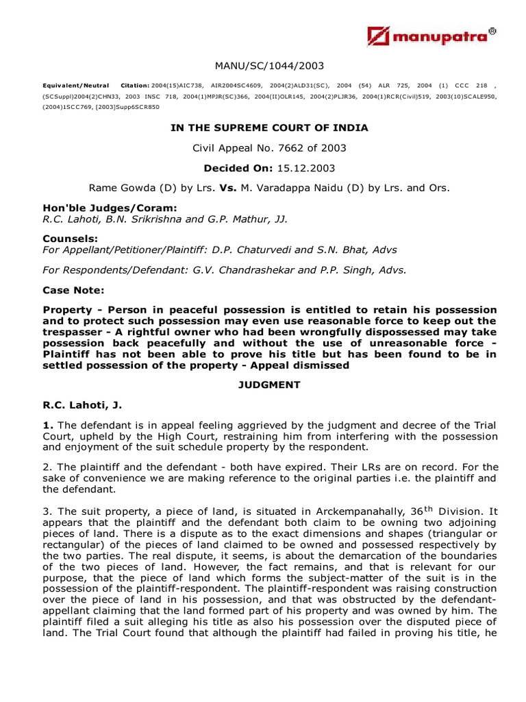 Supreme Court Ruling on Possession Rights | PDF | Lawsuit | Lease