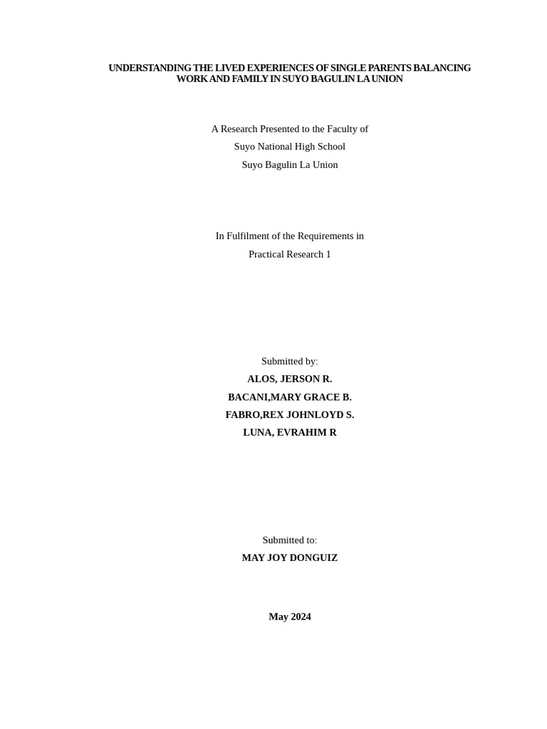 Single Parents' Work-Family Balance in Suyo | PDF | Single Parent ...