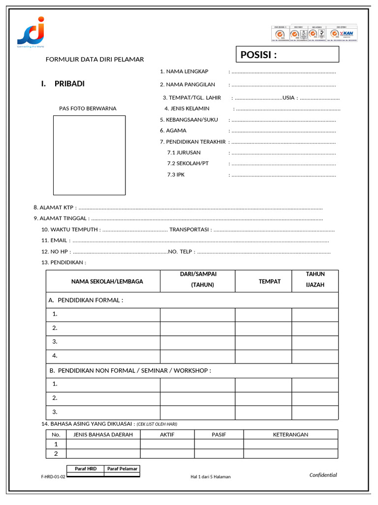 F-HRD - Form Data Diri Kandidat (Rev 04 - 5 Juni 2024) | PDF
