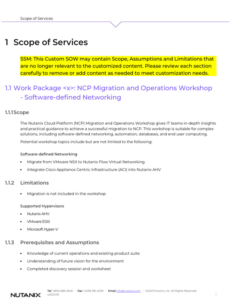 SoW Snippet - NCP Migration and Operations Workshop - Software-defined Networking | PDF