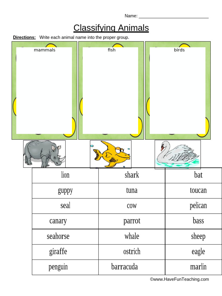 Classifying Animals Worksheet 1 | PDF
