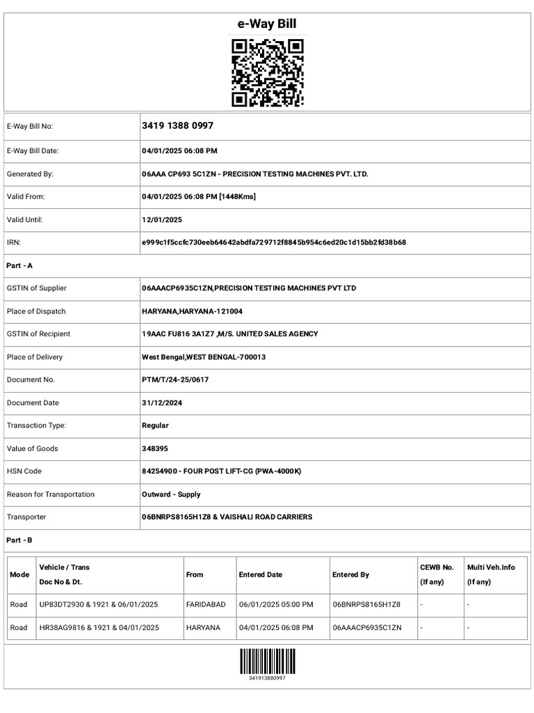 E-Way Bill for Precision Testing Machines | PDF