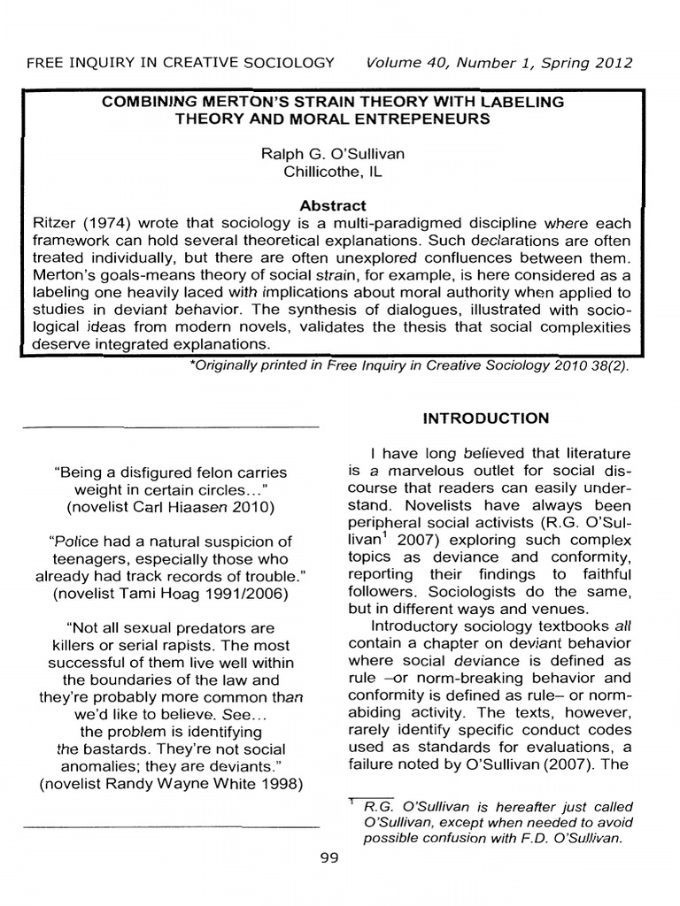 Sociology: Strain & Labeling Theory | PDF | Deviance (Sociology ...