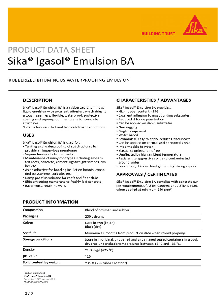 sika_igasol_emulsionba | PDF | Concrete | Roof