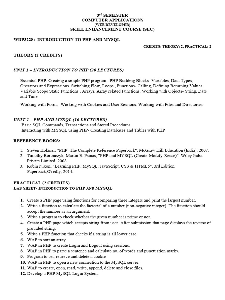 3rd Sem Skill Syllabus PHP | PDF