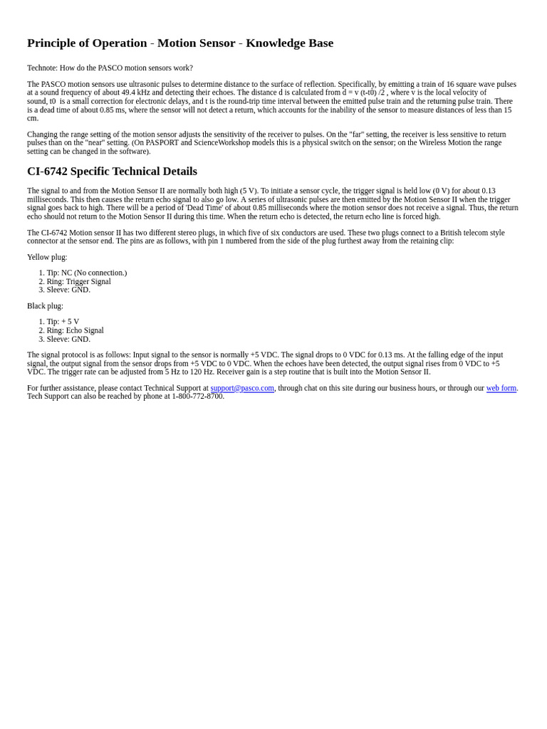 Principle of Operation-Motion Sensor-Knowledge Base PASCO | PDF ...