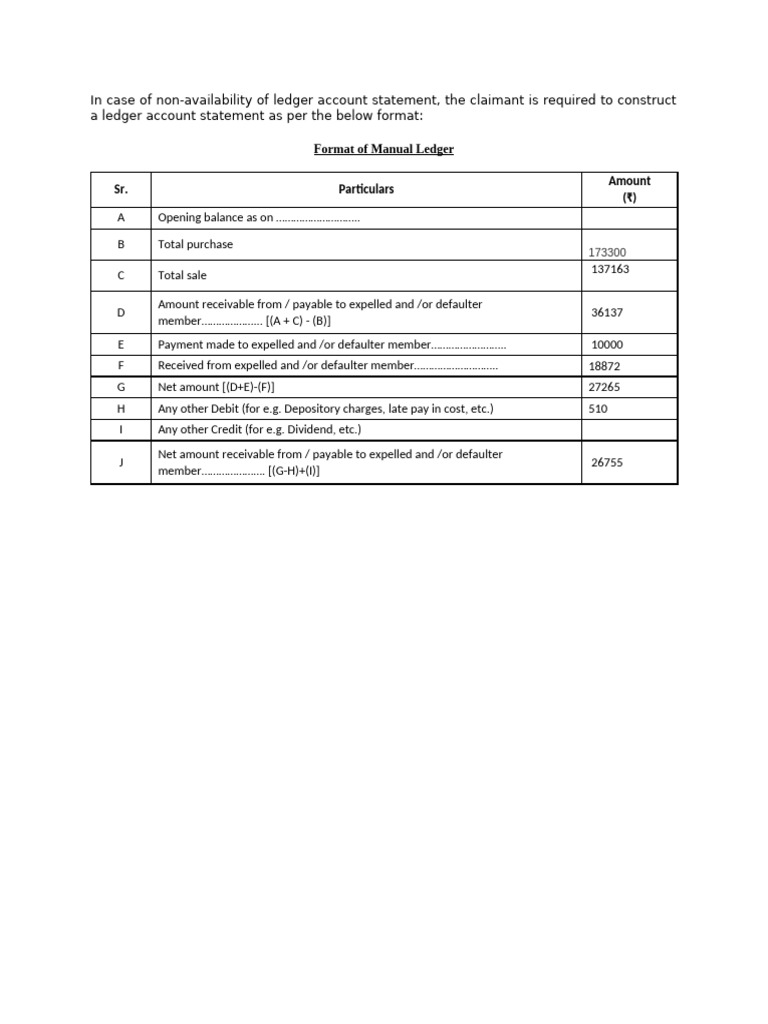 Manual Ledger Account Statement Format | PDF