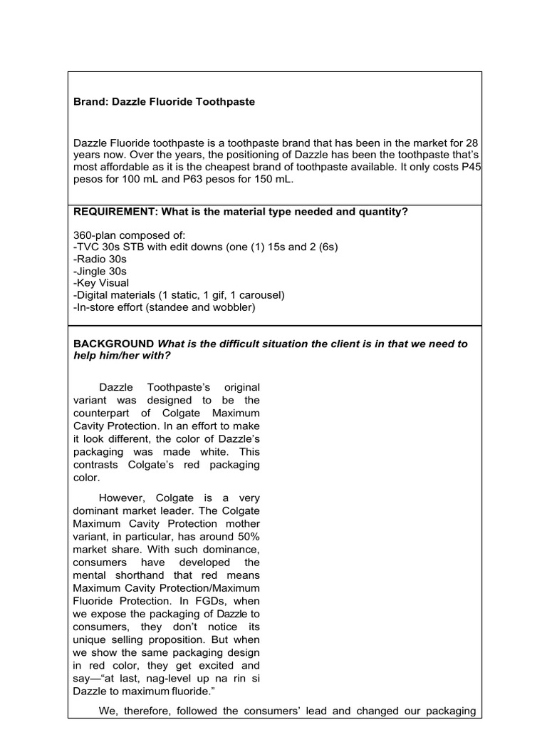 Brief-Dazzle toothpaste | PDF | Oral Hygiene