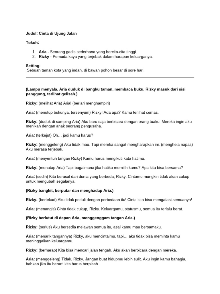 Script Drama Singkat, Cinta Diujung Jalan | PDF