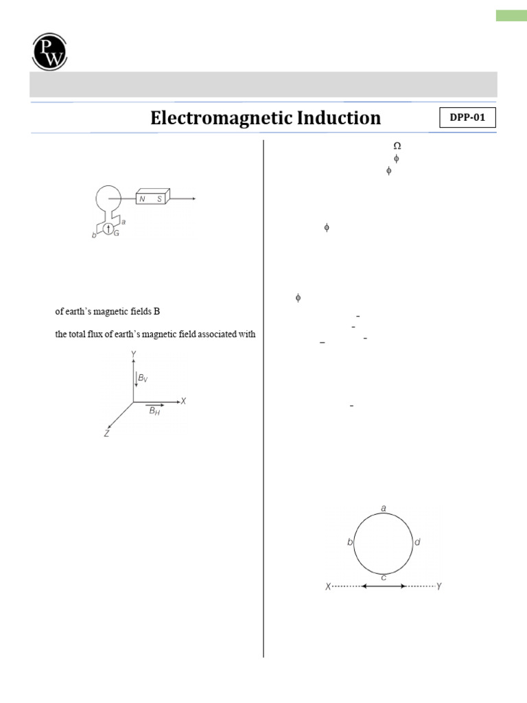 Electromagnetic Induction - DPP 01 - Sarthak KCET Crash Course 2024 | PDF | Inductor | Inductance