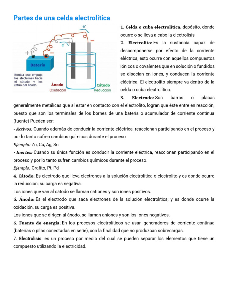Partes de Una Celda Electrolítica | PDF