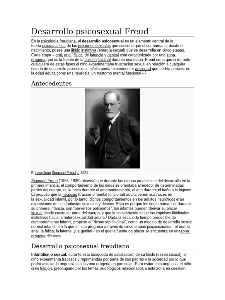 Freud: Etapas del Desarrollo Psicosexual | PDF | Sigmund Freud | Conceptos psicologicos