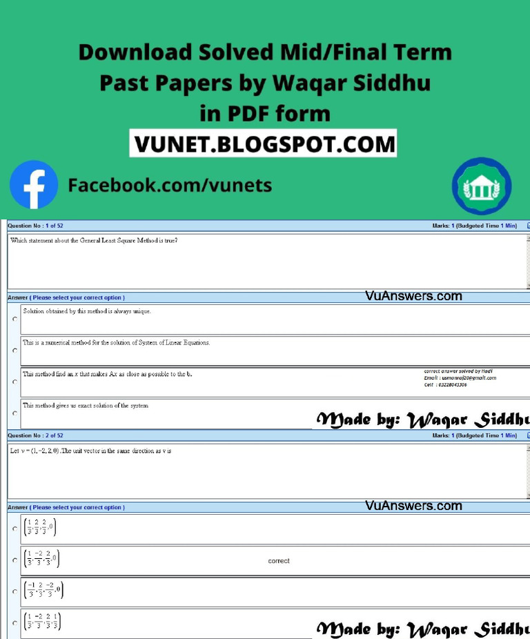 MTH501 Final Term MCQs by Waqar Siddhu-2-1 | PDF