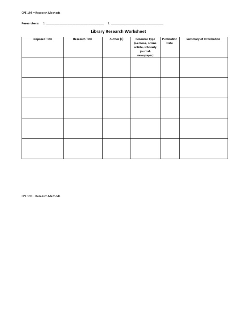 CPE 198 Research Methods Worksheet | PDF