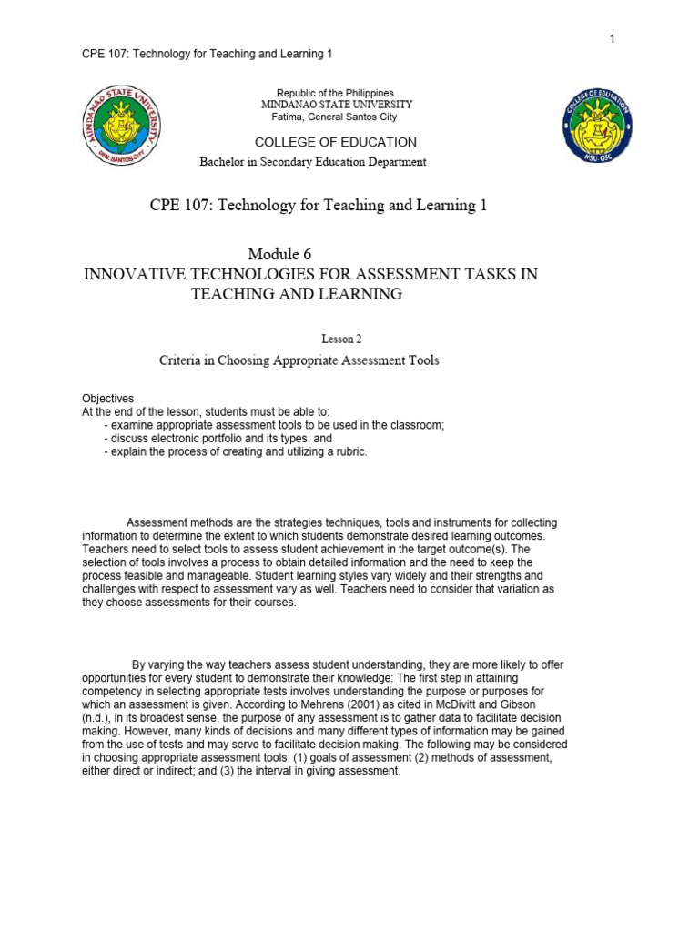 Criteria in Choosing Appropriate Assessment Tools | PDF | Educational Assessment | Teachers
