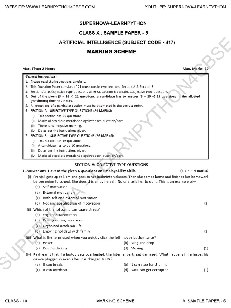 Class 10 Ai Sample Paper - 5 - Ms | PDF | Artificial Intelligence ...