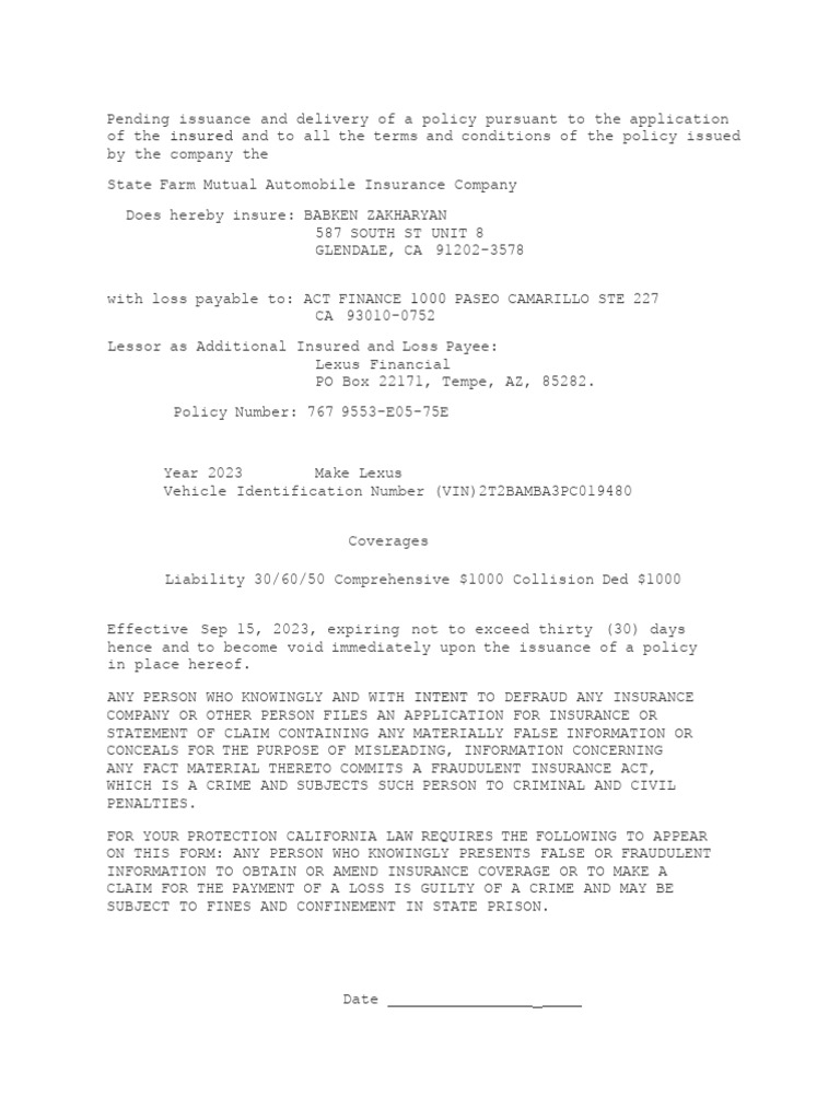 StateFarm Declaration Page | PDF