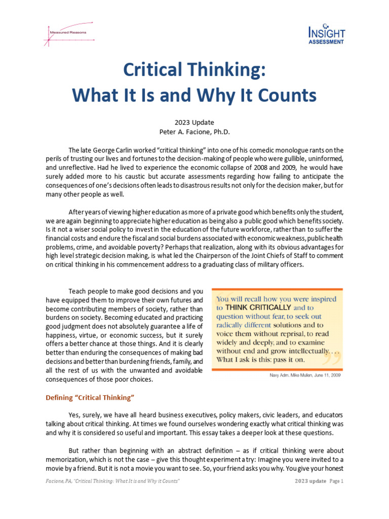 Understanding Critical Thinking's Importance | PDF | Critical Thinking ...