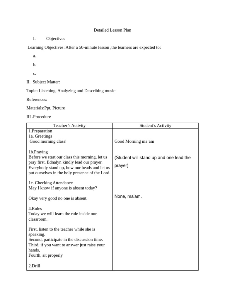 Music Listening and Analysis Lesson Plan | PDF | Rhythm | Melody