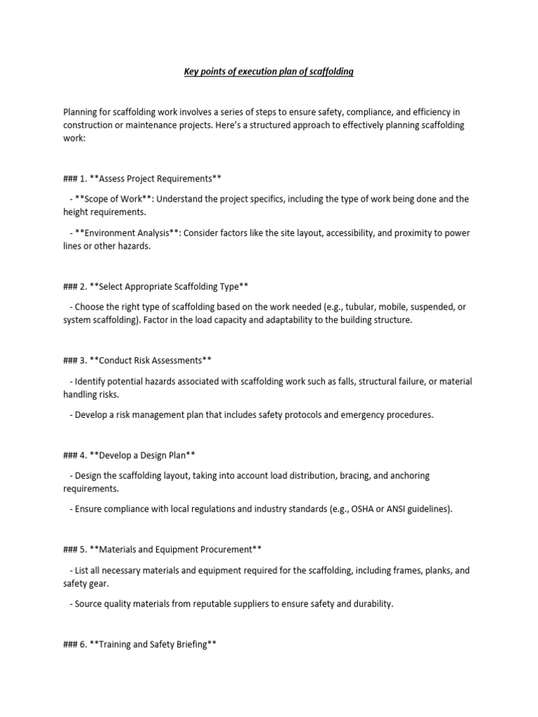 Scaffolding Work Execution Plan Guide | PDF | Regulatory Compliance ...