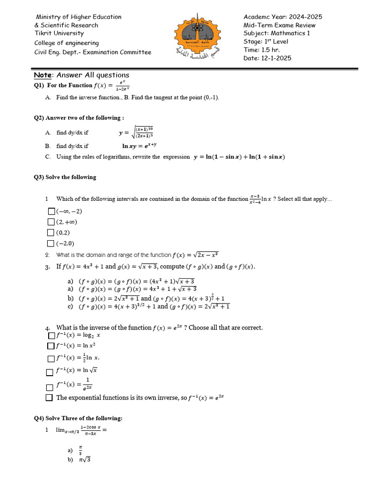 Mid-Term Exam | PDF | Area | Mathematical Analysis