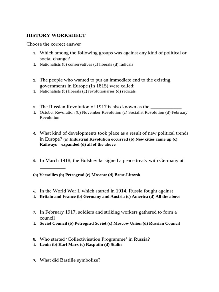 HISTORY Chapter 1&2 Worksheet | PDF | Russian Revolution | French ...