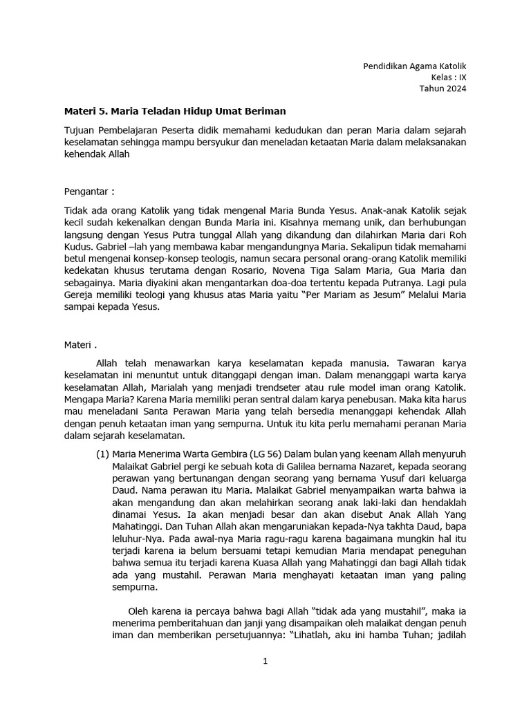 Maria: Teladan Hidup Beriman | PDF