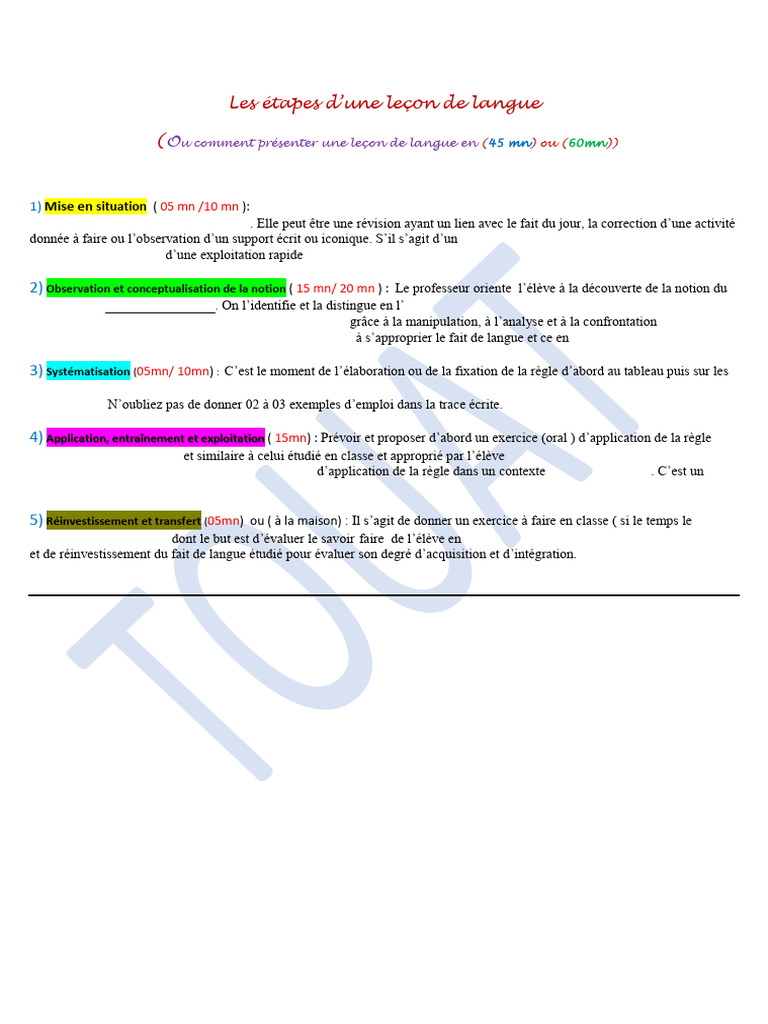 Étapes clés d'une leçon de langue | PDF