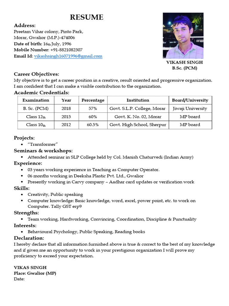 Biodata Vikash Singh | PDF