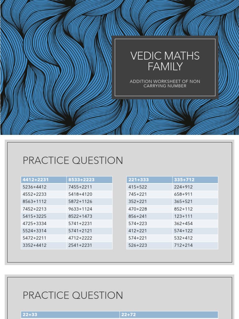 Vedic Maths Non-Carrying Addition Worksheet | PDF
