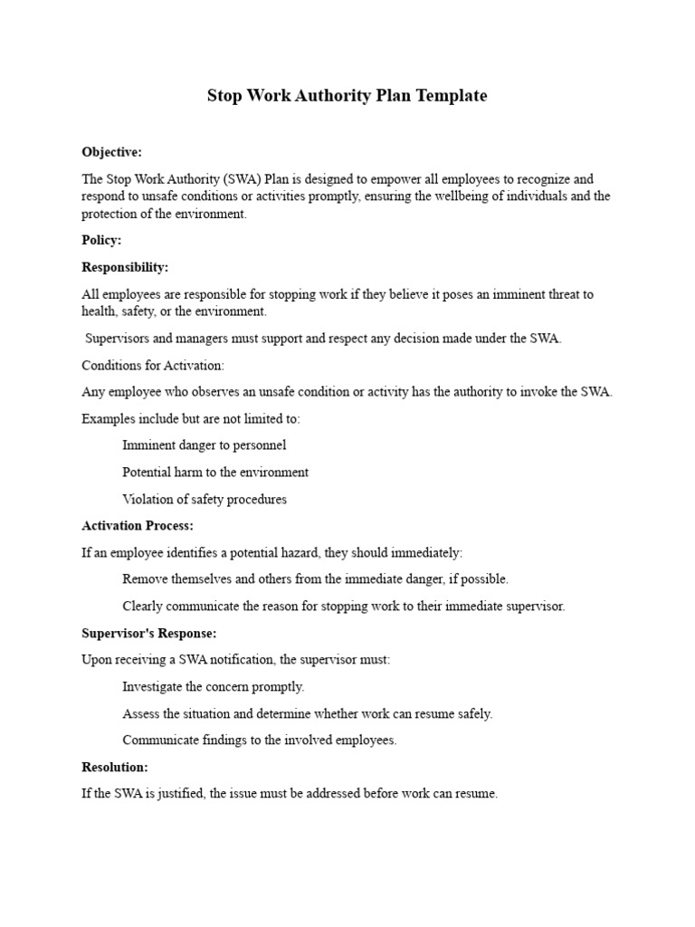 Stop Work Authority Template | PDF